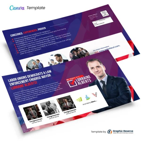 Political Campaign Direct Mail Postcard Template - Editable in Canva ...